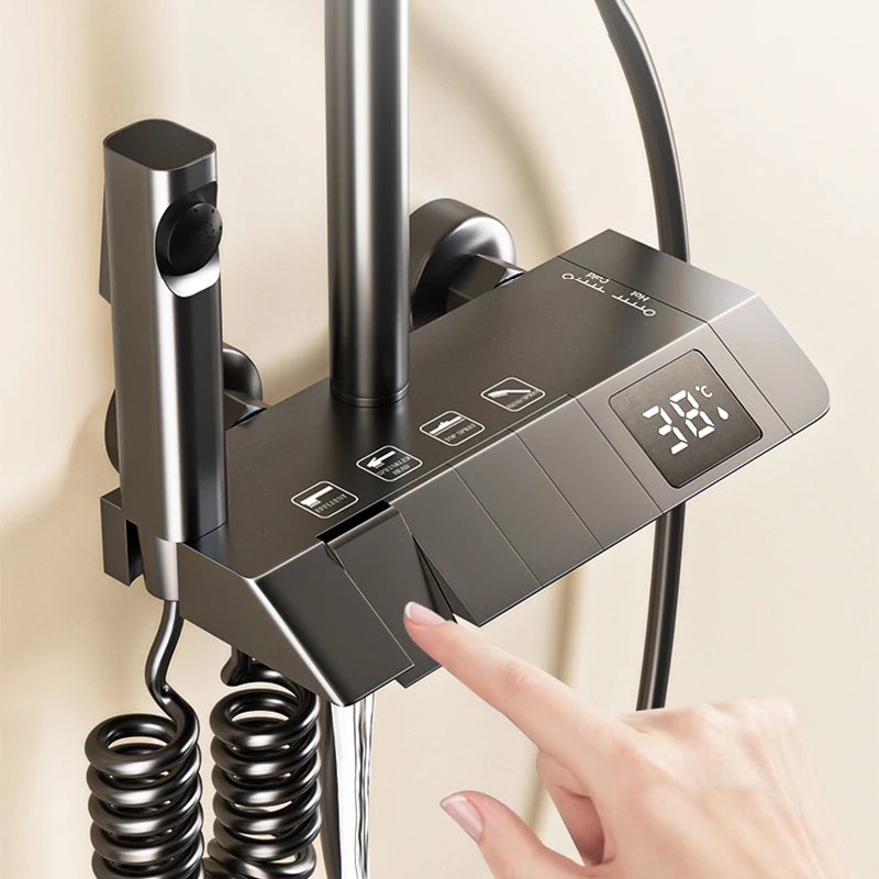 Ducha inteligente con Teclas de Piano y LED: Lluvia Digital, Gris Negr ...