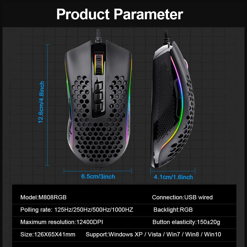 Mouse Redragon Storm M808 - Ratón Gaming Ultraligero con Cable USB RGB – Electrotechs