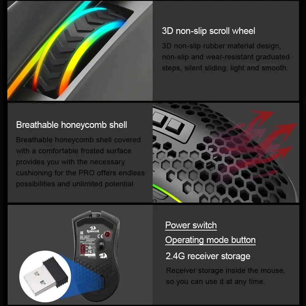 Mouse REDRAGON Storm Pro M808-KS - RGB USB 2.4G, 16000 DPI Programable – Electrotechs